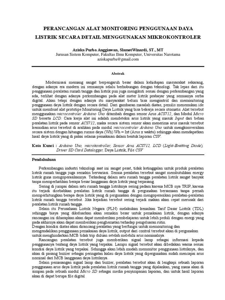 Perancangan Alat Monitoring Penggunaan Daya Listrik Secara Detail Menggunakan Mikrokontroler Pdf