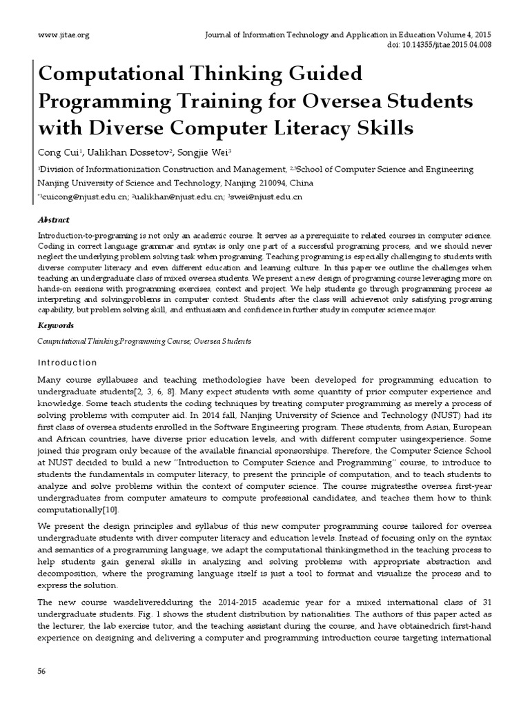 Computational Thinking Guided Programming Training For Oversea Students With Diverse Computer ...