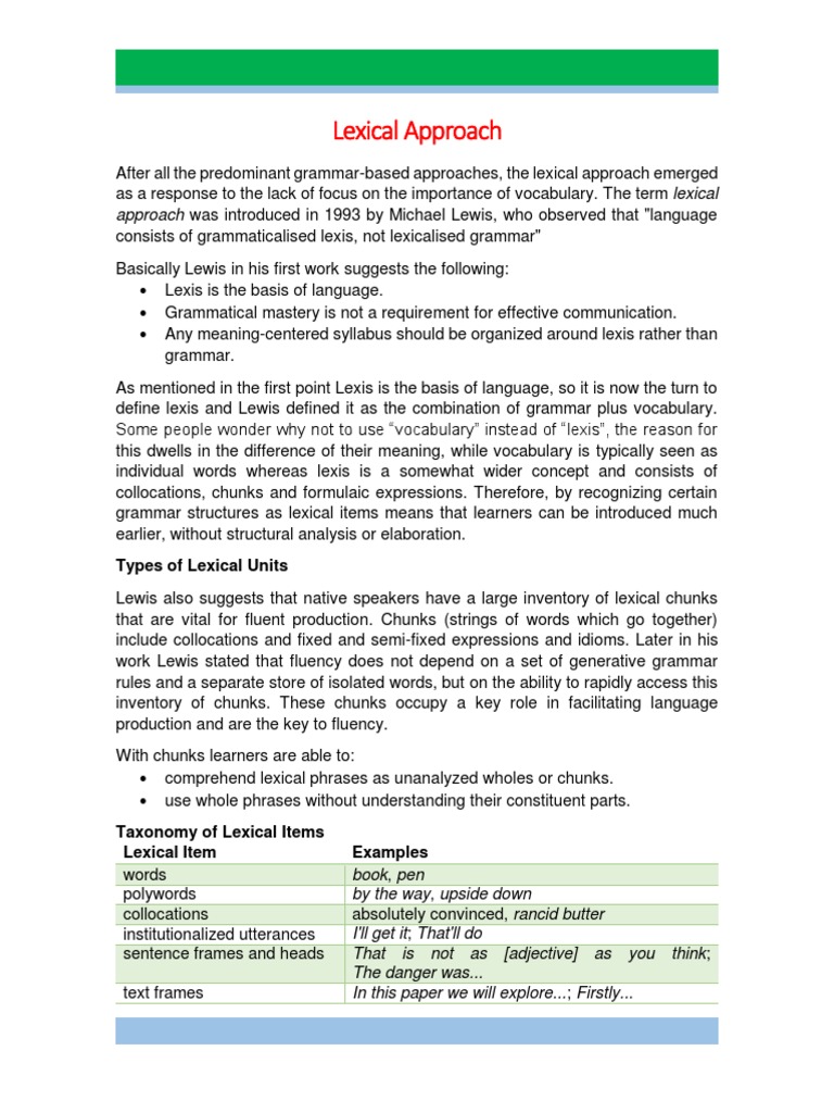 Lexical Approach | Idiom | Lexicon