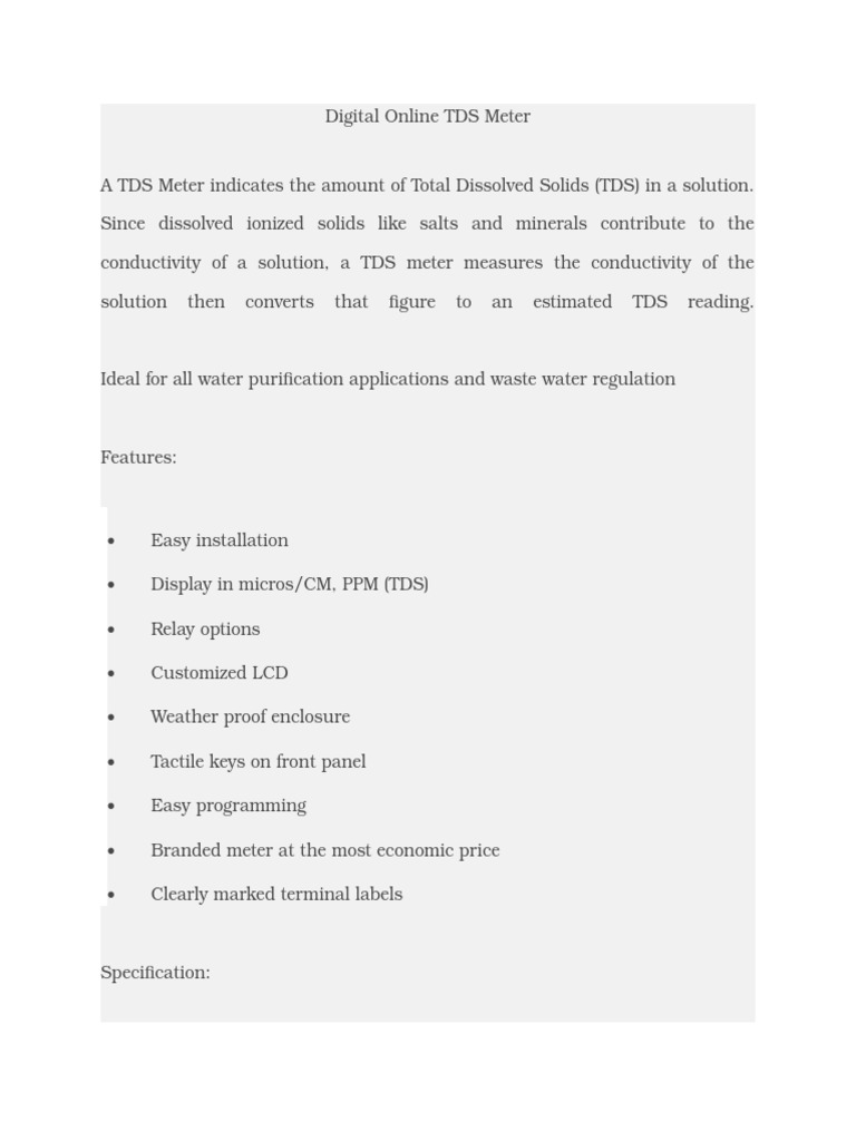 Digital Online TDS Meter | PDF | Boiler | Flash Memory