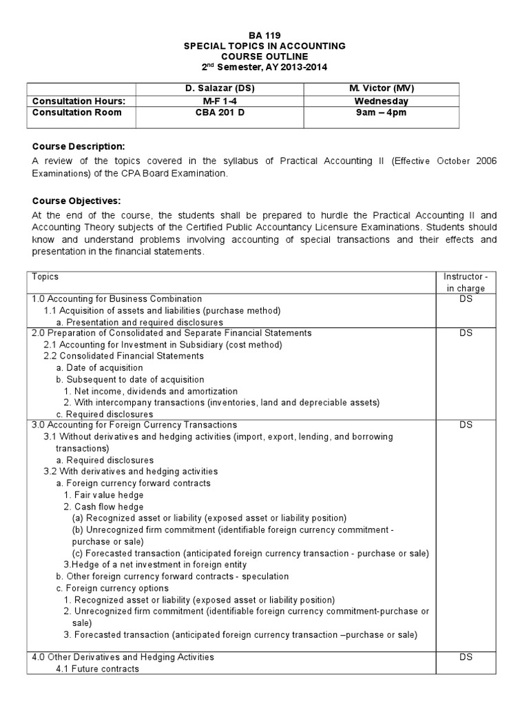 BA 119 Outline | PDF | Hedge (Finance) | Accounting