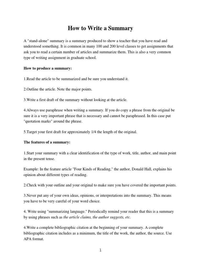 How To Write A Summary | PDF | Citation | Dictionary