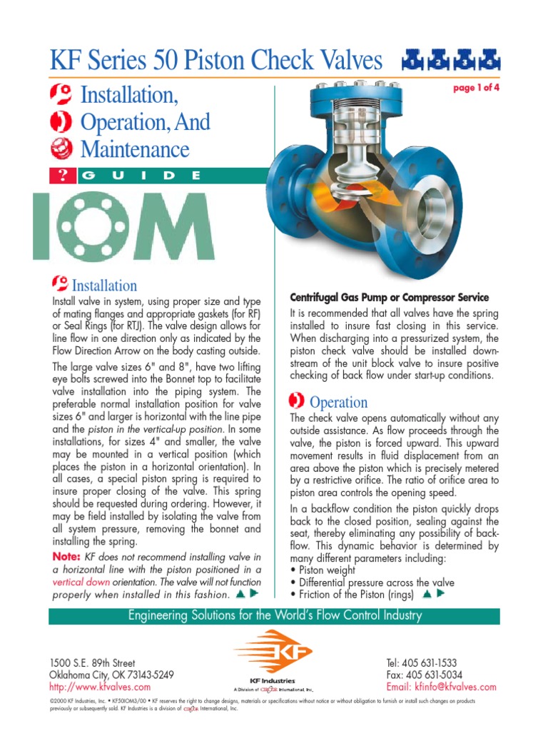 KF Check IOM Series50Piston | PDF | Valve | Piston