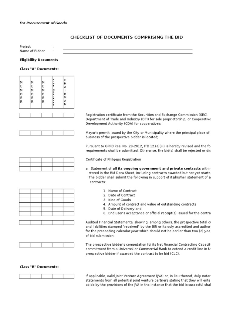 Bid Document Checklist Guide | PDF | Notary Public | Guarantee