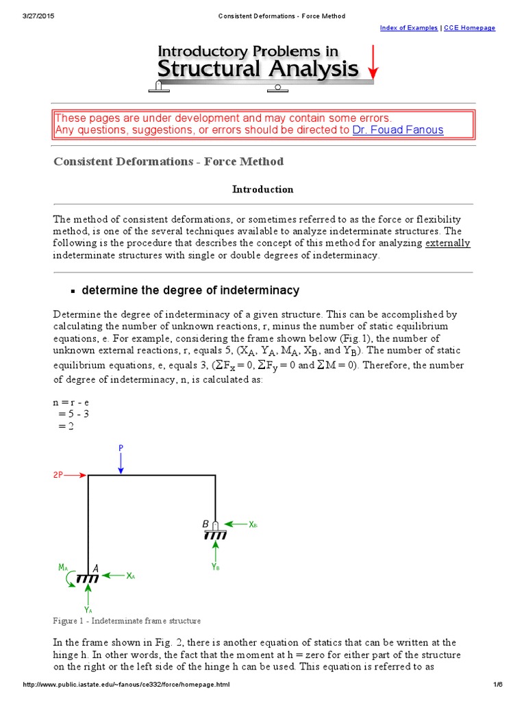 Consistent Deformations - Force Method | Deformation (Engineering) | Equations