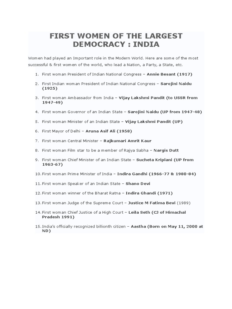 First Women Leaders of India | PDF | Travel
