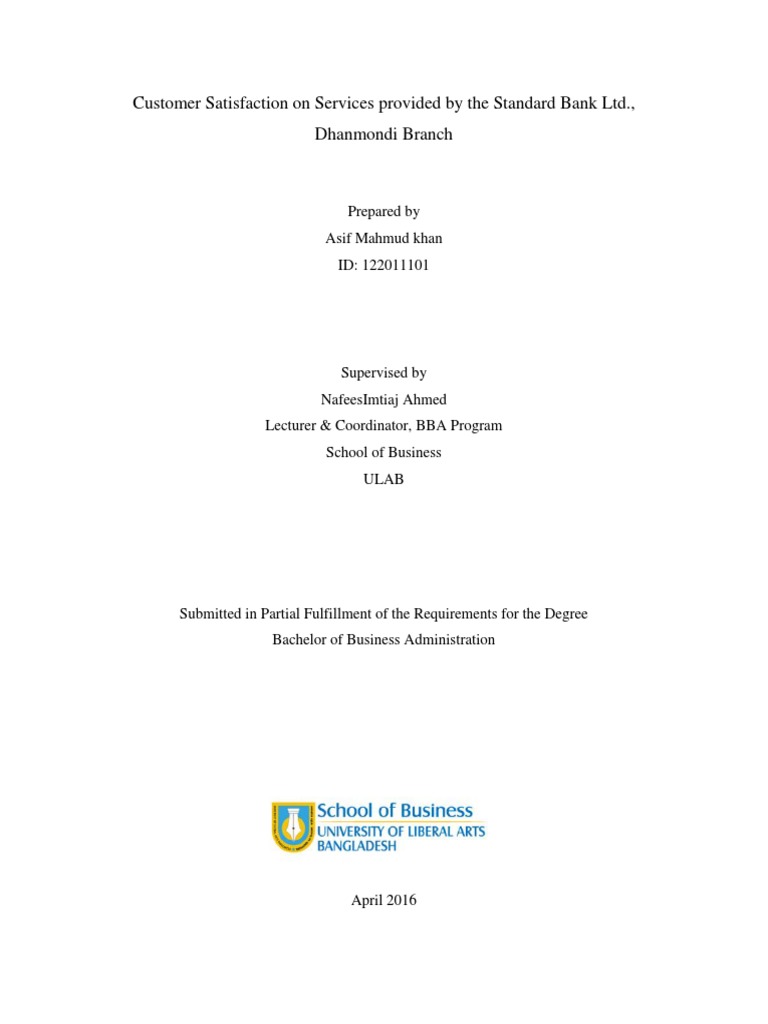 Internship Report On Customer Satisfaction On Servises of Standard Bank ...