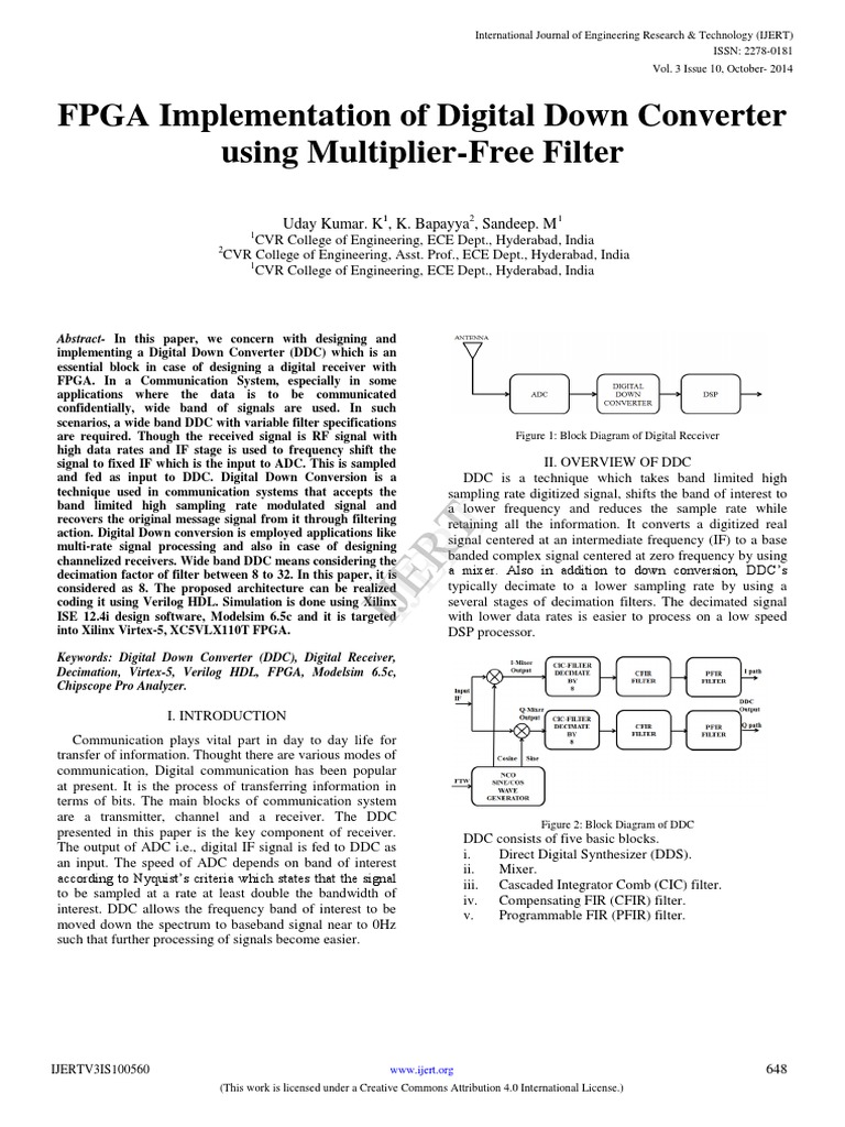 Ijert Ijert: FPGA Implementation of Digital Down Converter Using Multiplier-Free Filter | PDF ...