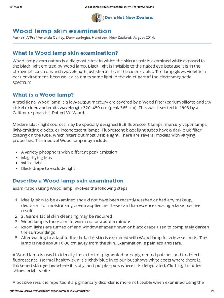 Wood Lamp Skin Examination | PDF | Light | Electromagnetic Radiation