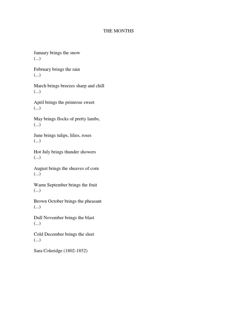 The Months Poem by Sara Coleridge | PDF | History