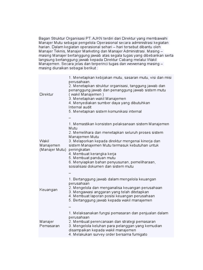 Bagan Struktur Organisasi PT | PDF