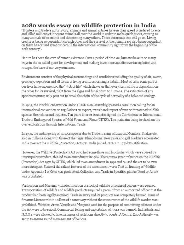 2080 Words Essay On Wildlife Protection in India | PDF | Hunting | Wildlife