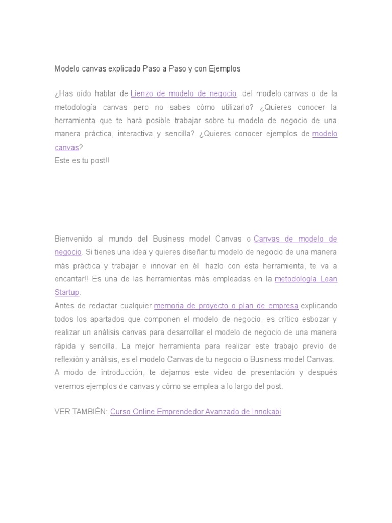 Modelo Canvas Explicado Paso A Paso y Con Ejemplos | PDF | Modelo de ...