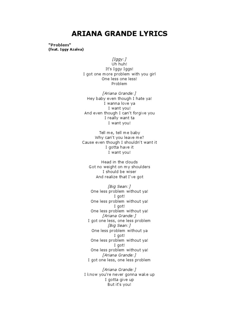 Ariana Grande - Problem Lyrics | PDF | Recorded Music