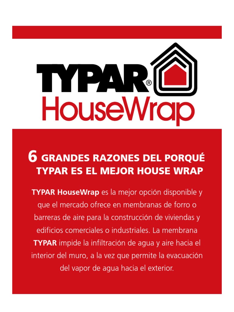 TYPAR HouseWrap - Folleto Español | PDF | Aislamiento térmico | Agua