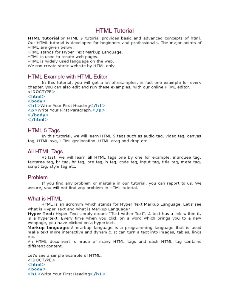 HTML Tutorial | PDF | Html Element | Html