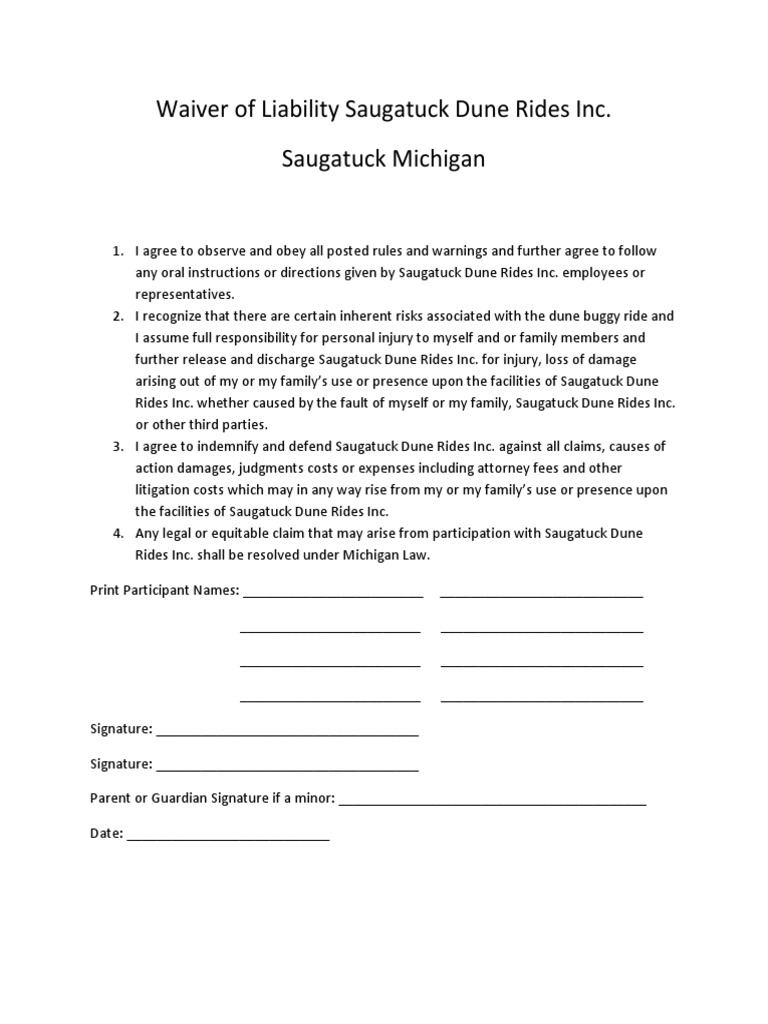 Dune Ride Liability Waiver | PDF