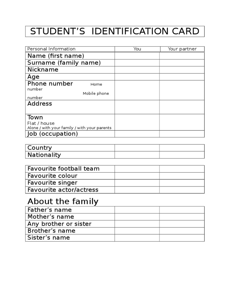 Student Identification Card Form | PDF | Art | Poetry