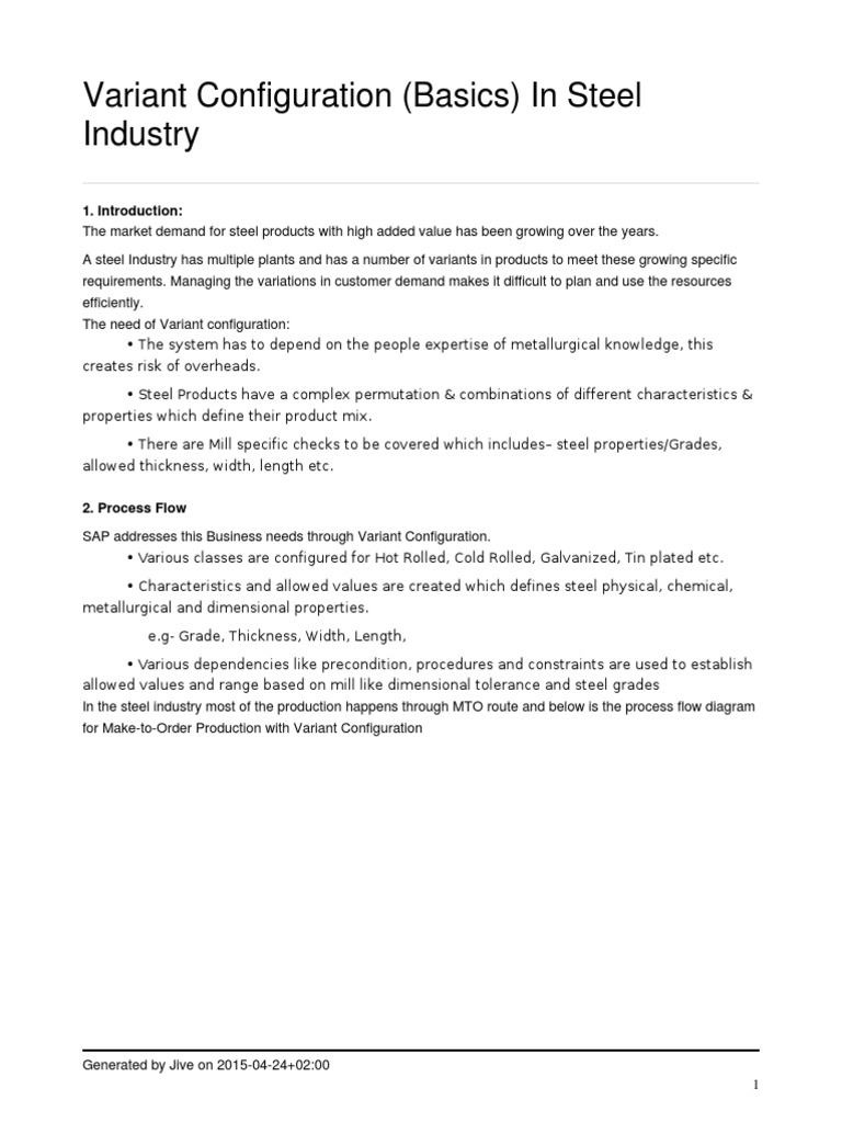 Variant Configuration (Basics) in Steel Industry | PDF