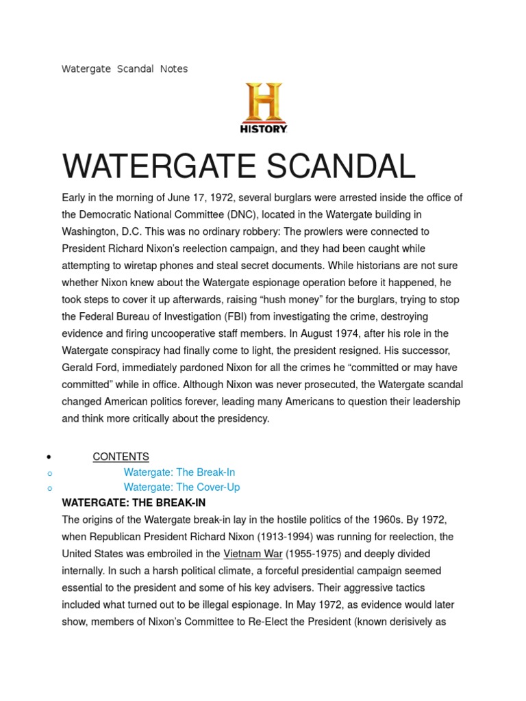 Watergate Scandal Notes | PDF | Watergate Scandal | United States Travel
