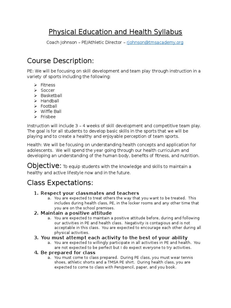 Physical Education and Health Syllabus | PDF | Physical Education ...