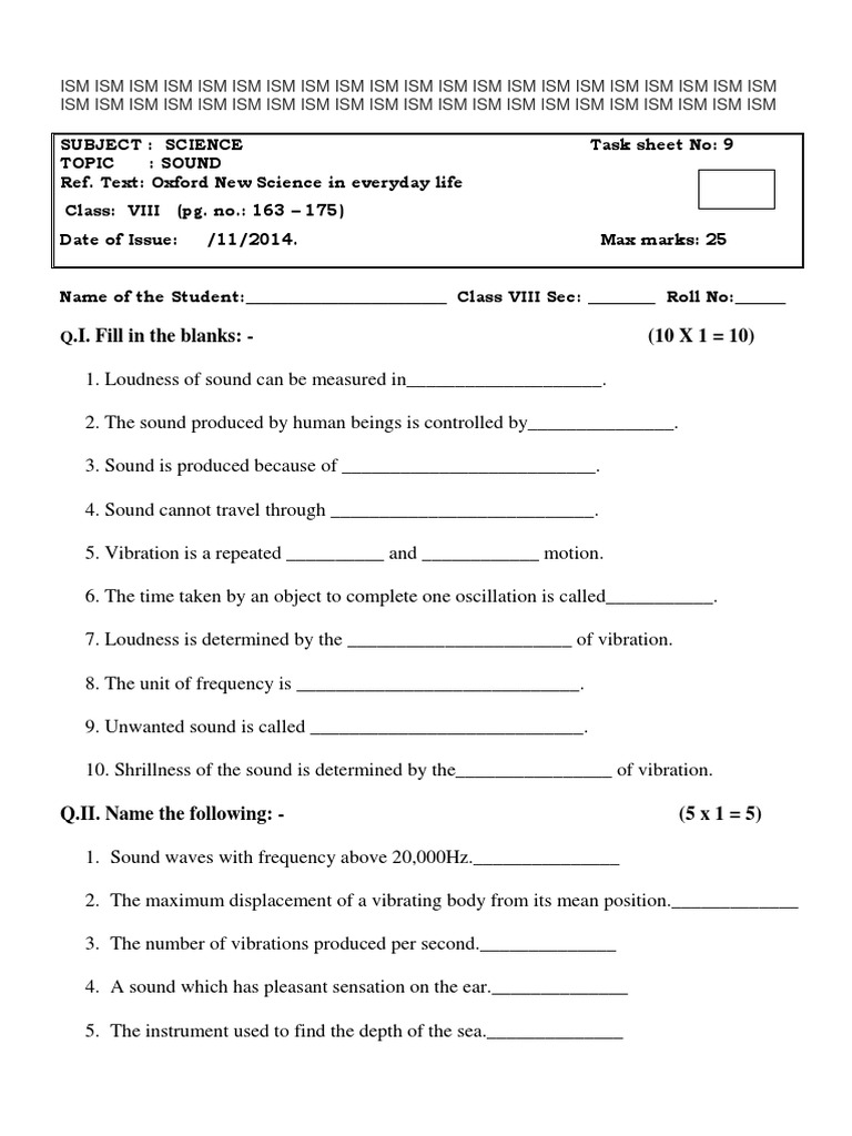 Sound Worksheet for Class 8 with Answers | PDF | Science & Mathematics