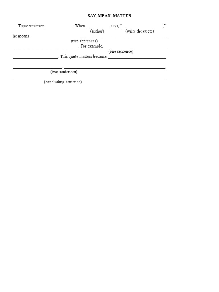 Say Mean Matter Paragraph Frame | PDF