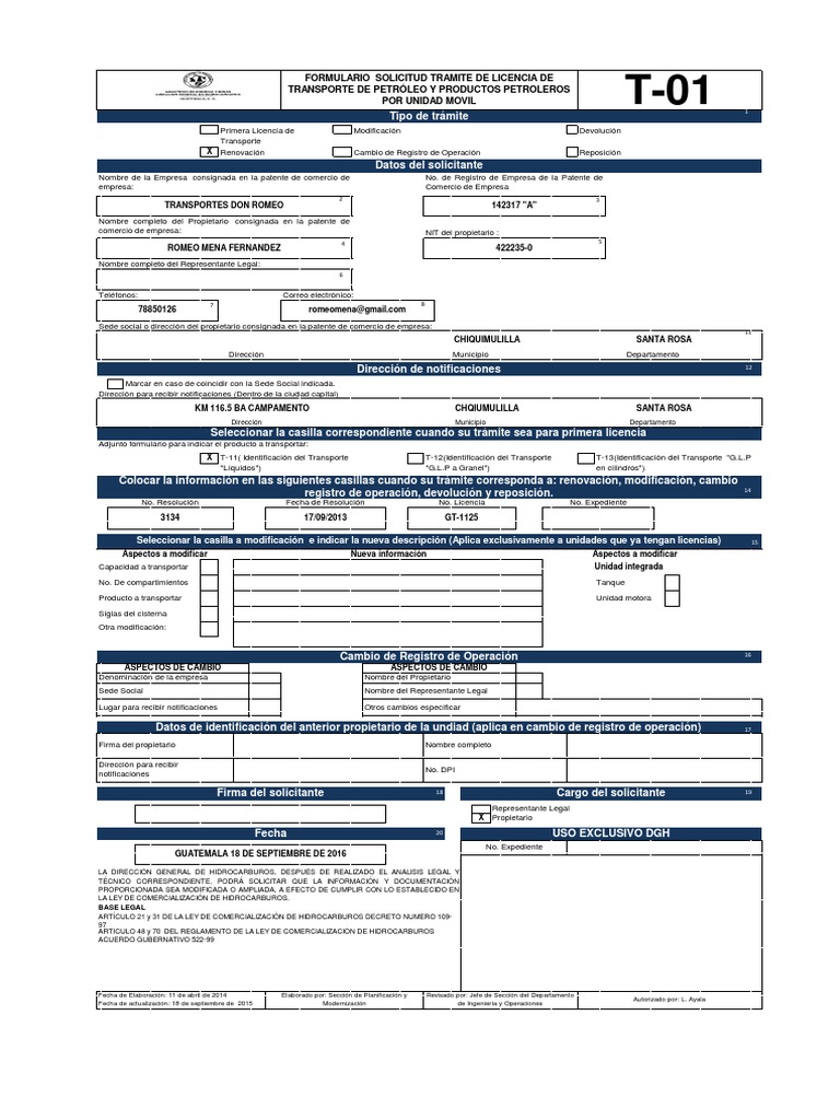 Solicitud Licencia Transporte Hidrocarburos | PDF | Patentar | Propiedad