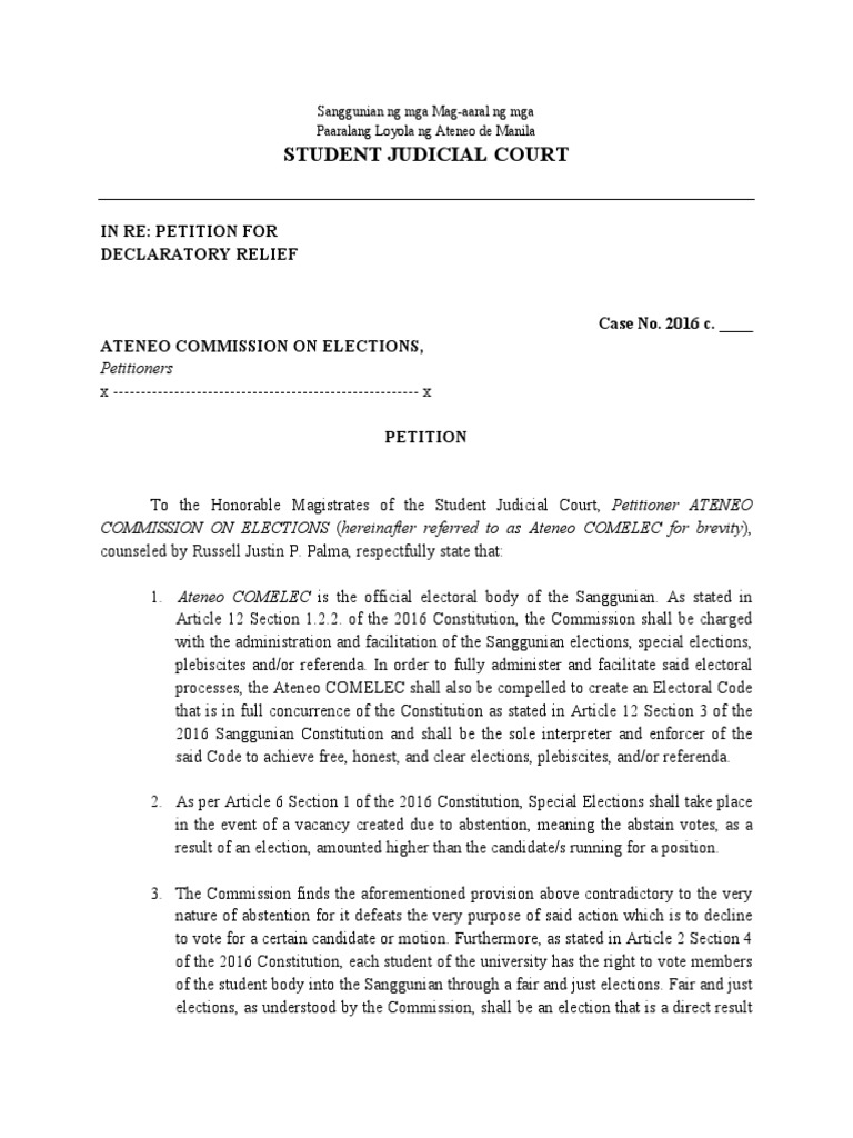 Petition For Declaratory Relief | PDF | Nullification (U.S ...