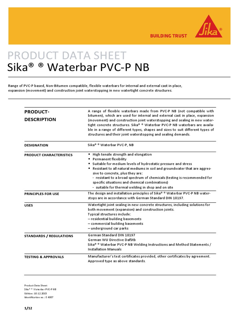 E 4007 Sika Tricosal Waterbar PVC-P NB | PDF | Welding | Construction