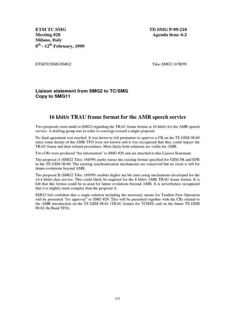 16 Kbit/s TRAU Frame Format For The AMR Speech Service | PDF | Digital ...