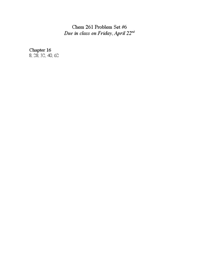 Chem 261 Problem Set 6 | PDF