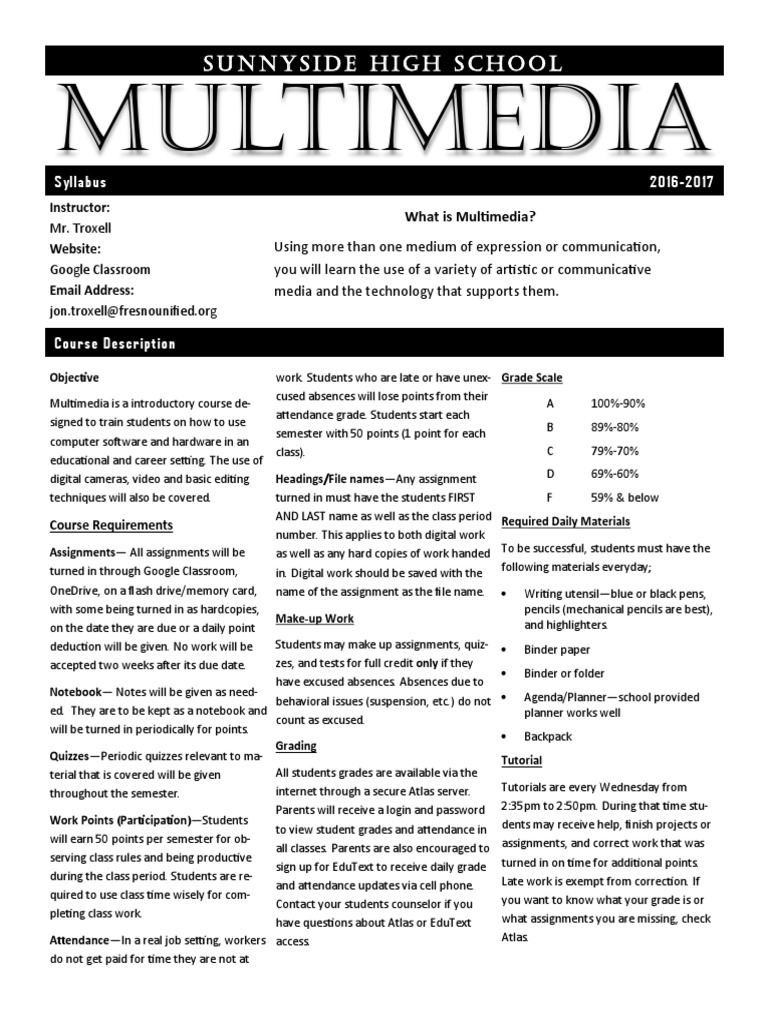 Multimedia Syllabus 16-17 | PDF | Syllabus | Multimedia