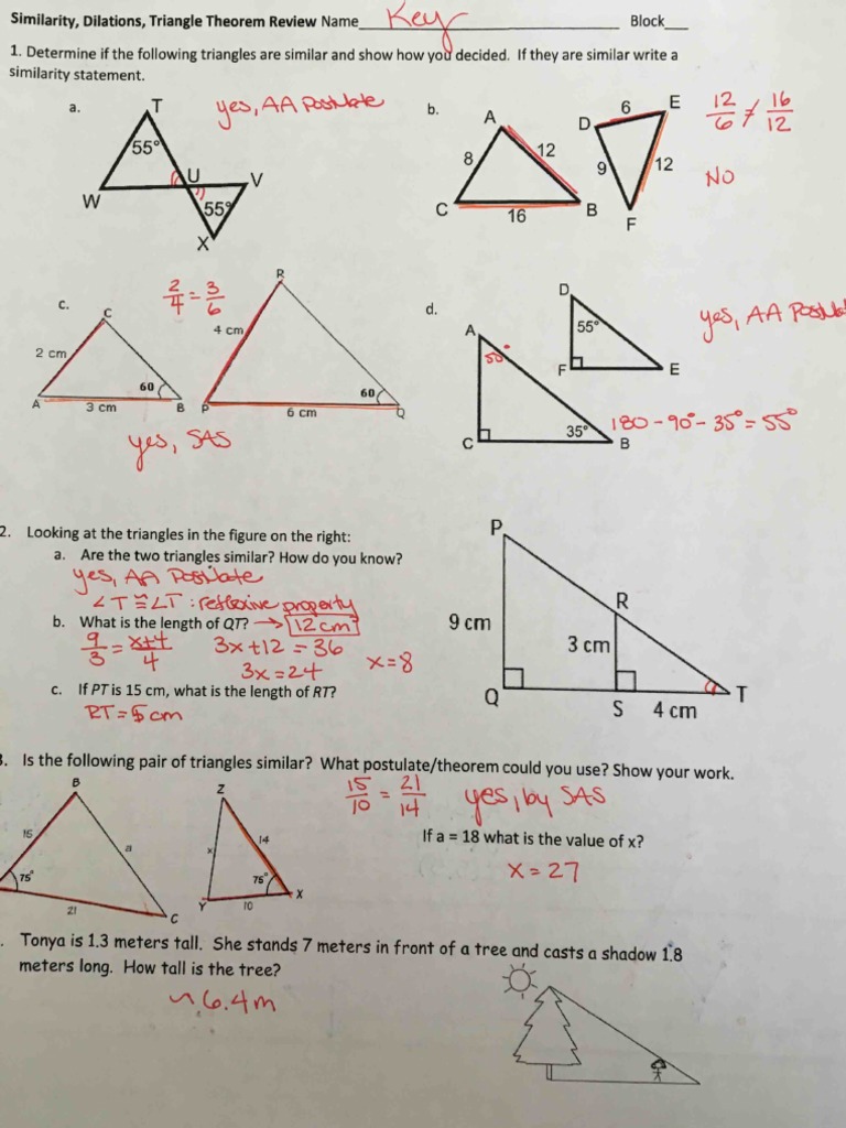 Similarity Dilations Triangle Theorem Review | PDF