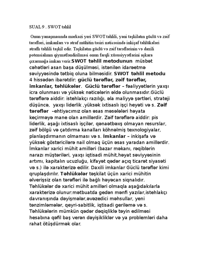 Sual 9 Swot Təhlil | PDF
