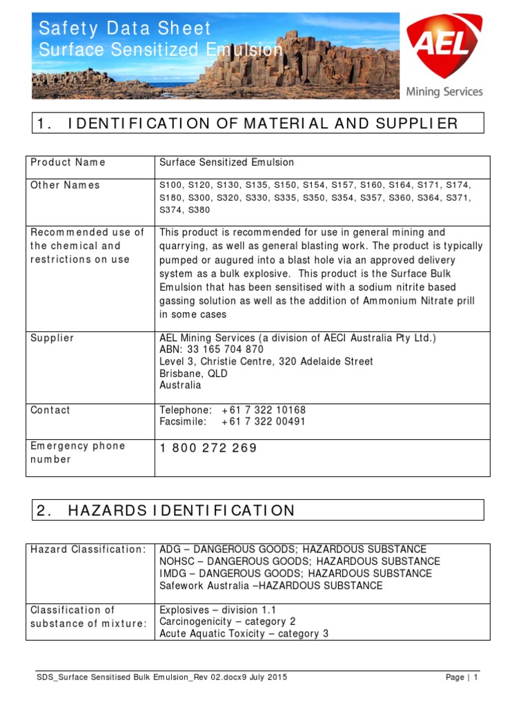 Surface Sensitized Emulsion Safety Data | PDF | Dangerous Goods ...