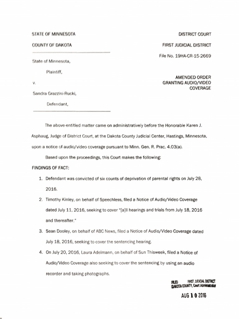 Order Granting Audio Video Coverage of Sandra Grazzini-Rucki's ...