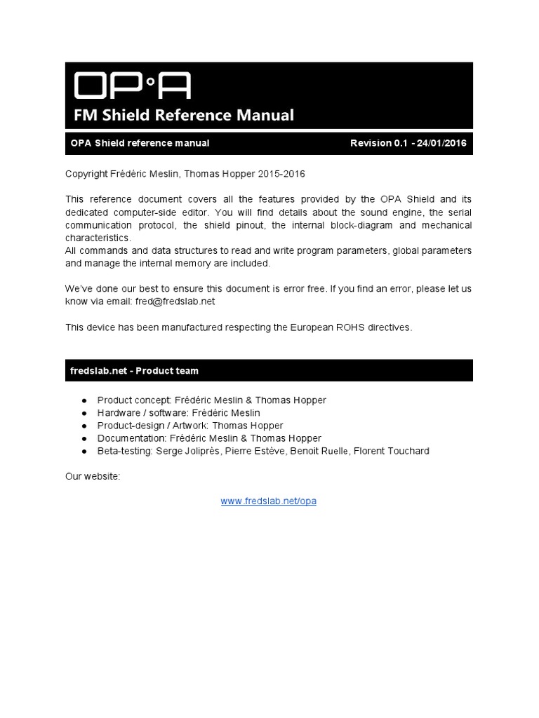 Opa Reference Manual 0.1 | PDF | Synthesizer | Computer Data Storage