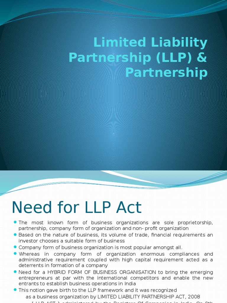 An Overview of Limited Liability Partnerships (LLPs) and their ...