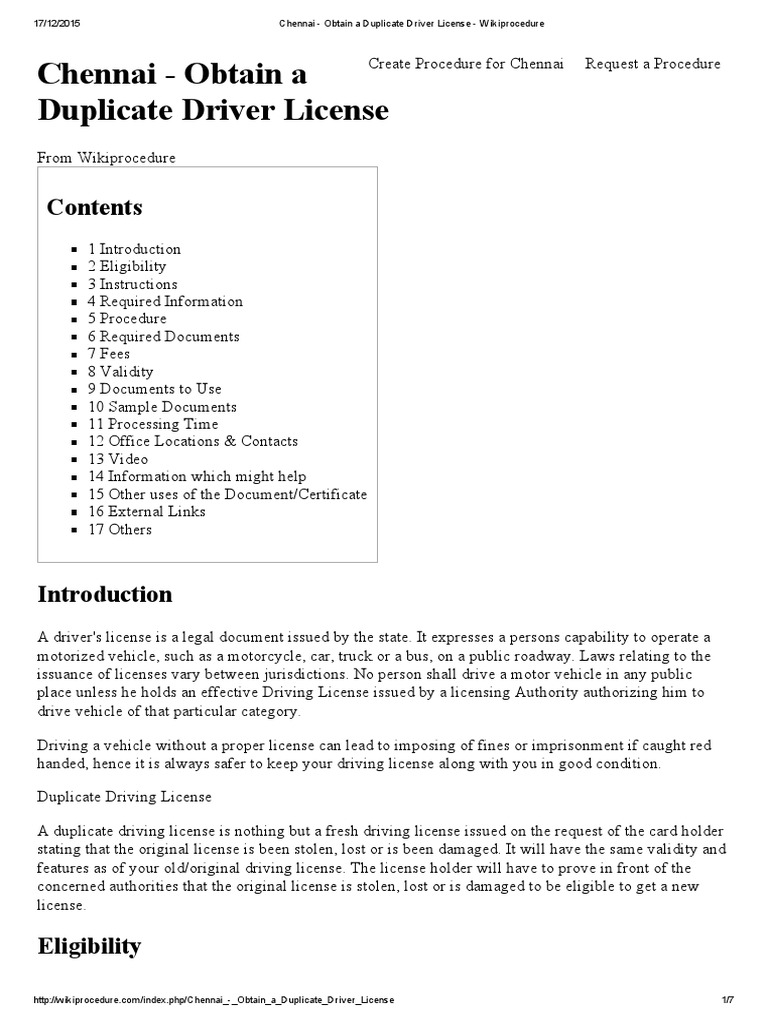 Chennai - Obtain A Duplicate Driver License - Wikiprocedure | PDF ...