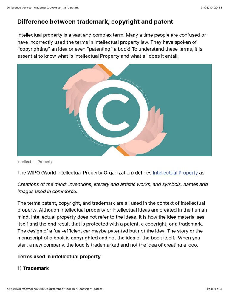 Difference Between Trademark, Copyright, And Patent | Intellectual ...