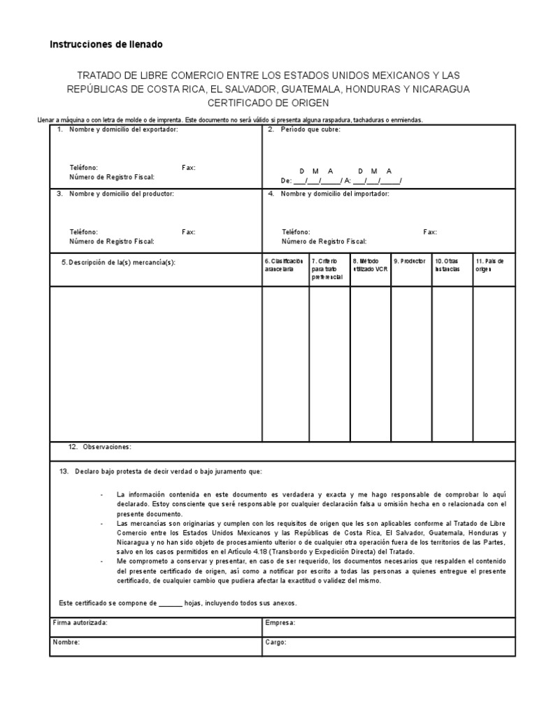 TLC MEXICO - Certificado de Origen e Instructivo | PDF | Nicaragua | México TLC MEXICO - Certificado de Origen e Instructivo | PDF | Nicaragua | México