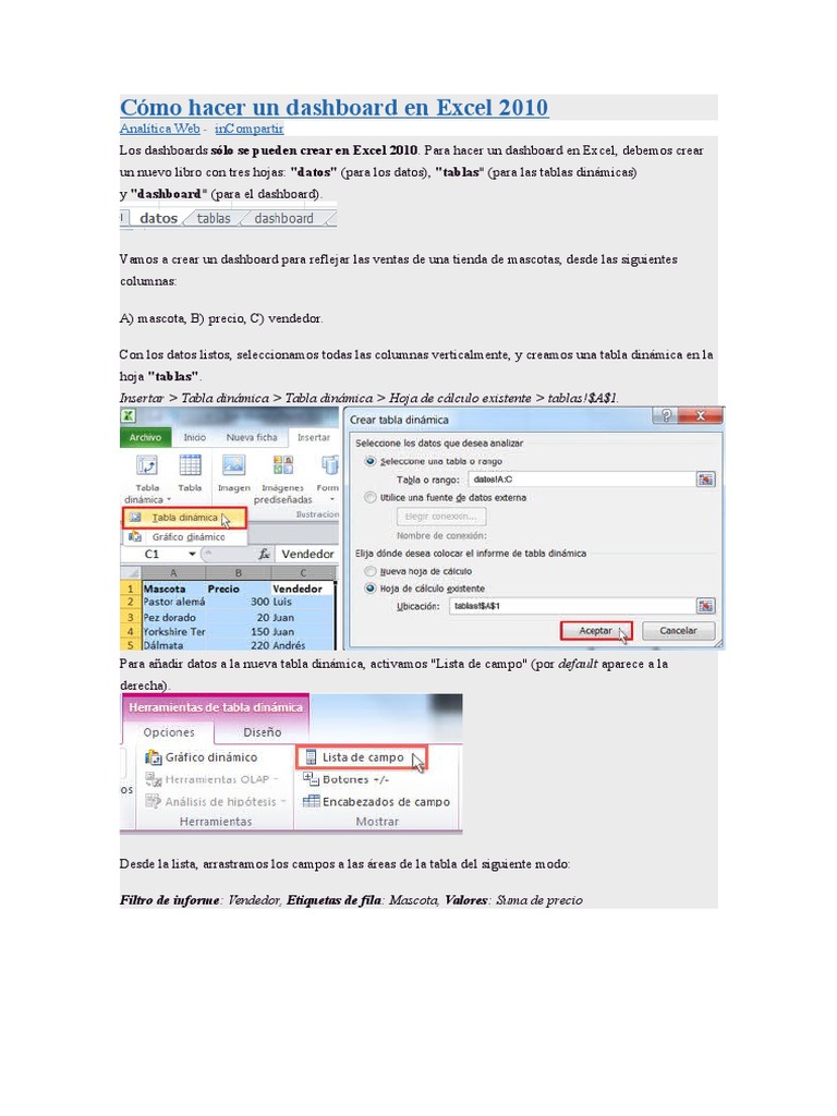 Cómo Hacer Un Dashboard en Excel 2010 | PDF | Tabla (base de datos) | Microsoft Excel