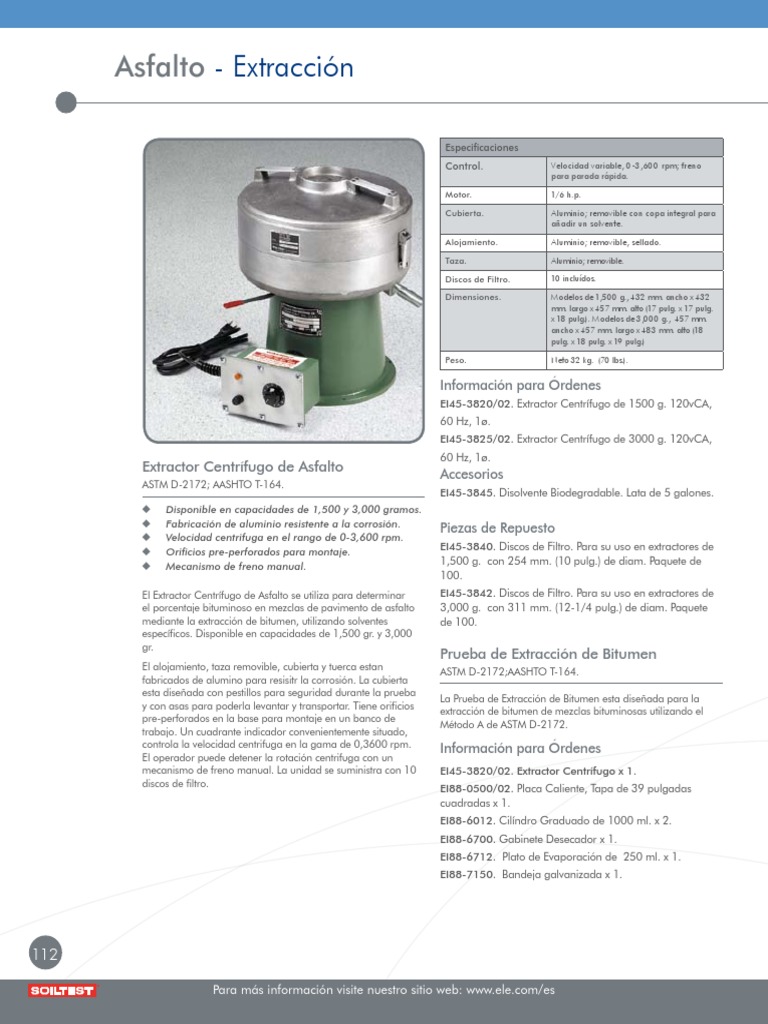 Extractor Centrifugo de Asfalto, Laboratorio de Carreteras | PDF