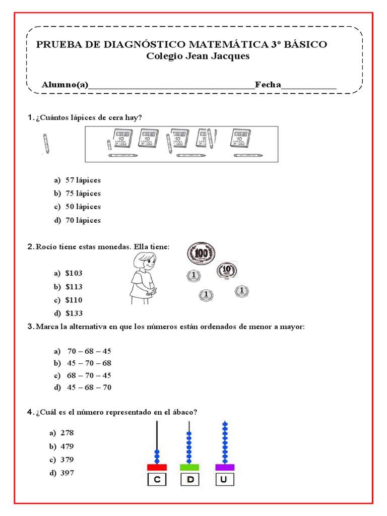 Prueba Diagnóstica Matemáticas 3º Grado | PDF | Calendario | Naturaleza