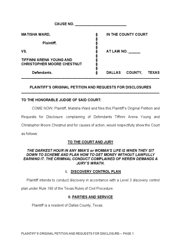 Matisha Ward V Tiffinni Young and Christopher Chestnut | PDF ...