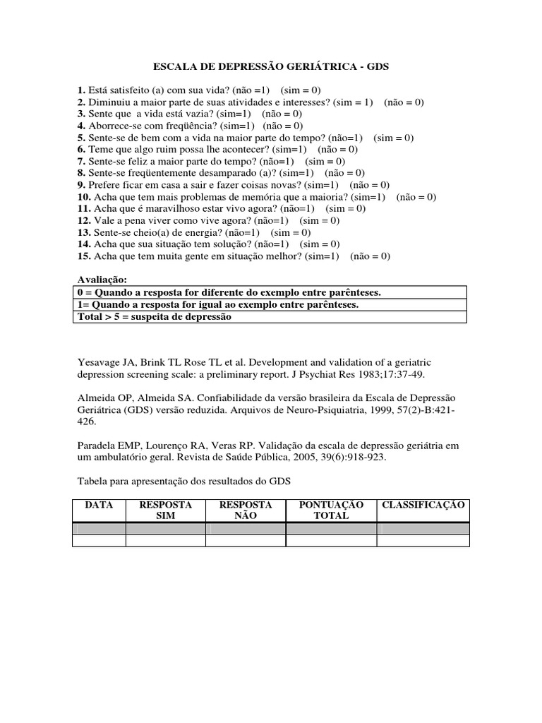 Escala de Depressão Geriatrica PDF | PDF