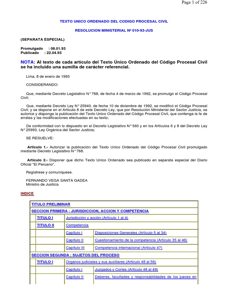 Codigo Procesal Civil Peruano | PDF | Ley procesal | Jurisdicción
