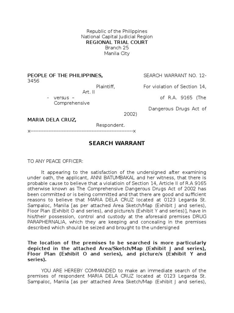 Search Warrant (Sample) | PDF