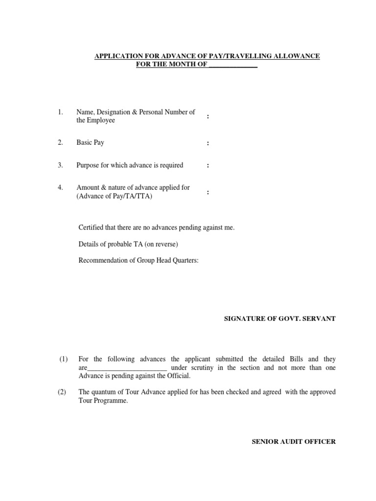 TA Advance Application Form Template | PDF